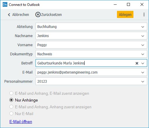E-Mail-Ablage konfigurieren: aus Outlook in die Personalakte